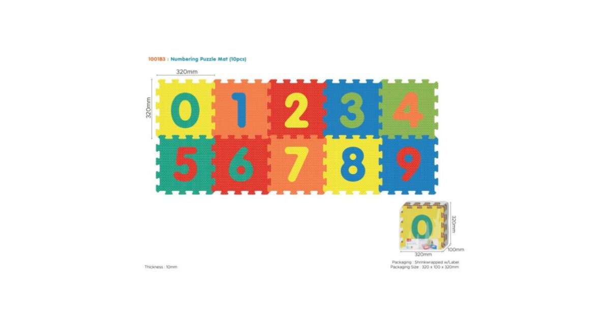 Colorful 10-Piece Foam Play Mat with Numbers 32 x 32 x 1 cm | Pepita.com