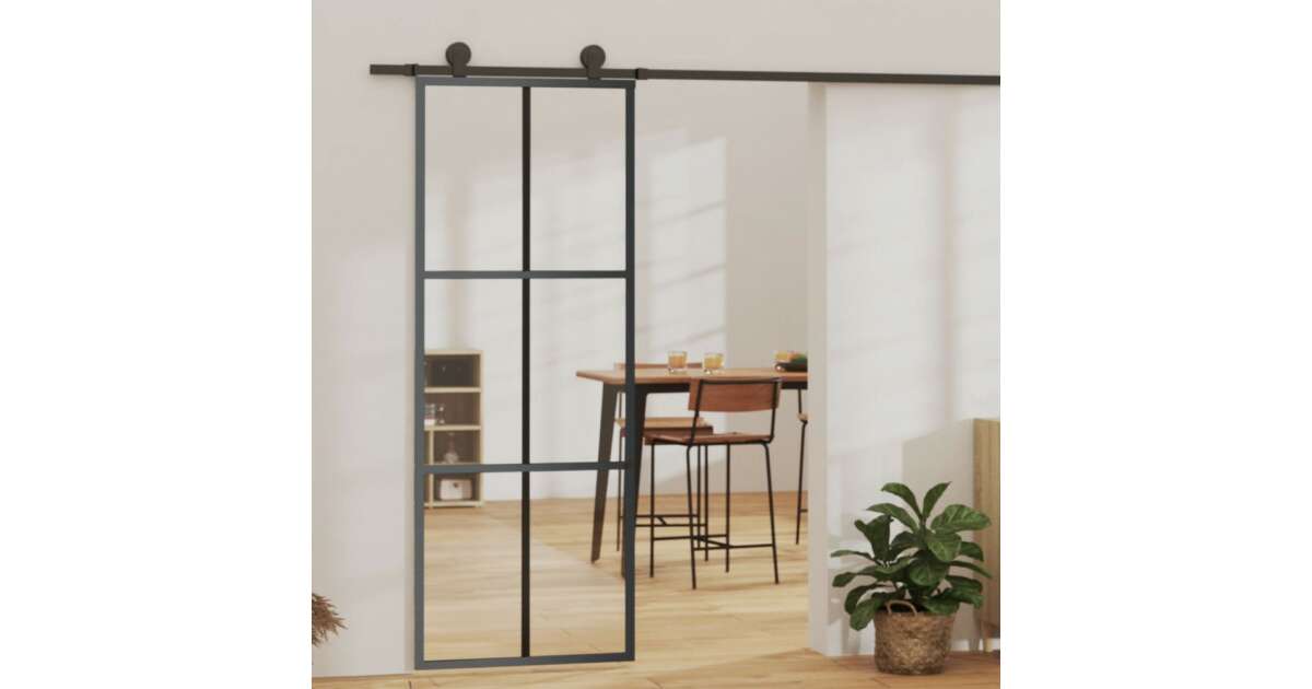 vidaXL fekete ESG üveg és alumínium tolóajtó 76 x 205 cm | Pepita.hu