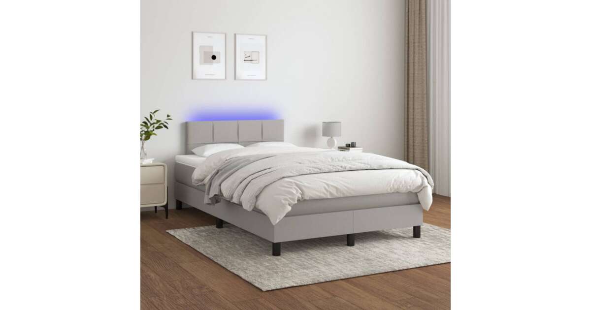 vidaXL világosszürke szövet rugós és LED-es ágy matraccal 120 x 200 cm ...