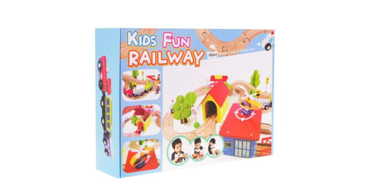 Nagy fa vonat készlet pályával, állomással, autókkal | Pepita.hu