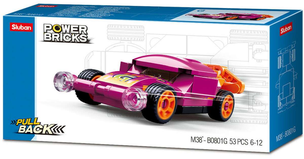 Sluban Power Bricks Pull Back - Purple Wing felhúzható autó építőjáték ...
