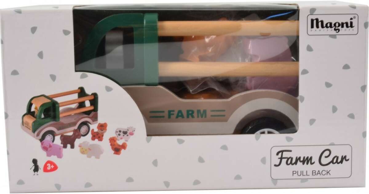 Fa farm autó hátrahúzhatós kerekekkel, állatokkal MAGNI | Pepita.hu
