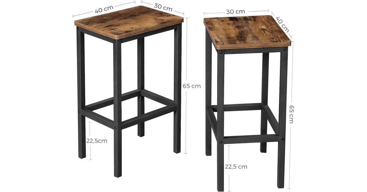 VASAGLE Set 2 scaune bar inalte, sezut dreptunghiular, cadru din otel ...