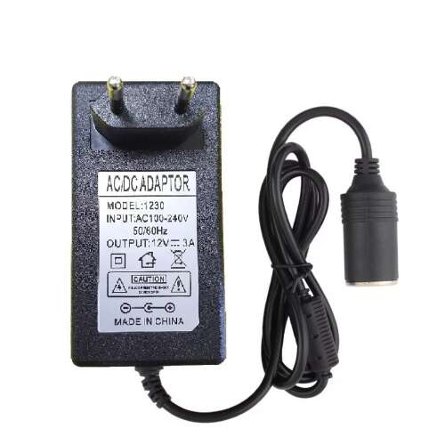 Fekete Átalakító Adapter, 230V->12V hálózati átalakító szivargyújtó ...