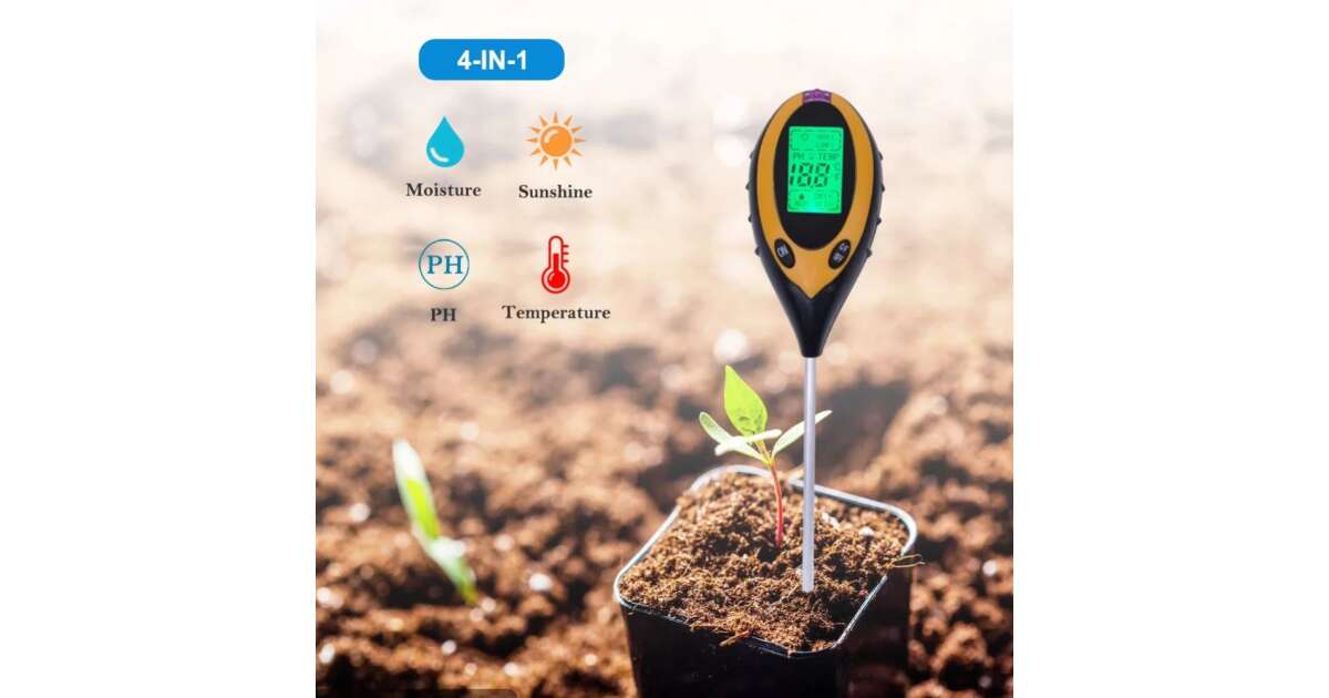 Digitális talaj pH mérő 4 az 1-ben Sárga-Feketében: talajnedvesség, pH ...