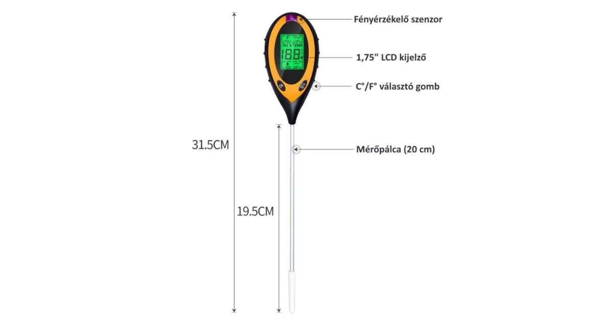 Digitális talaj pH mérő 4 az 1-ben Sárga-Feketében: talajnedvesség, pH ...