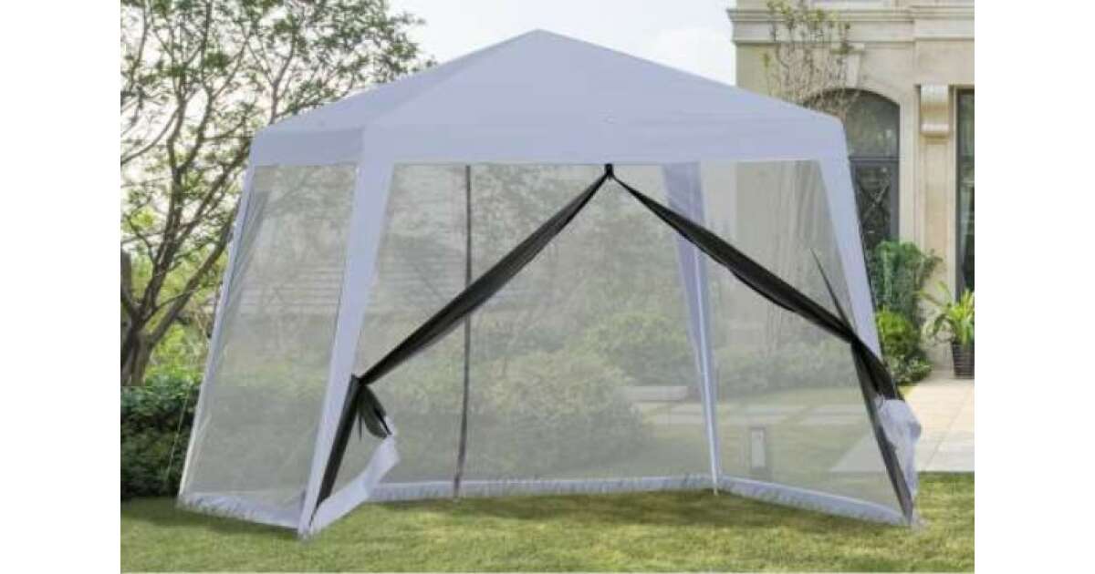 Gazebo Kerti pavilon, szúnyoghálóval, Fém / Poliészter, 3x3m, Szürke ...