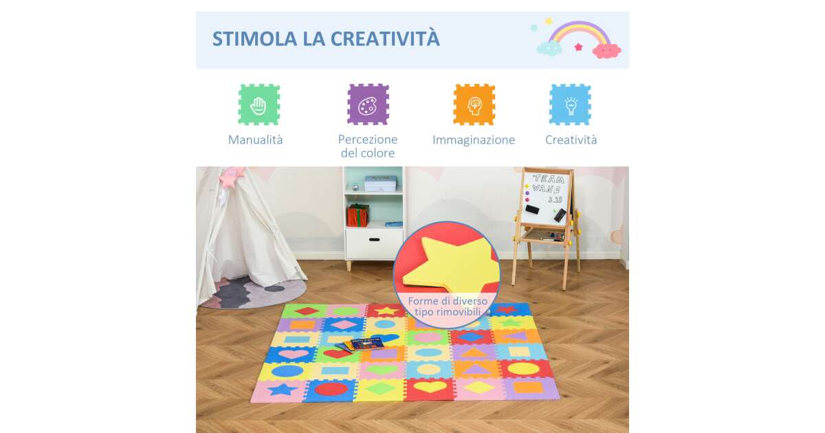gyerek puzzle szőnyeg, Színes formák, Csúszásgátló, EVA, 182,5x182 ...
