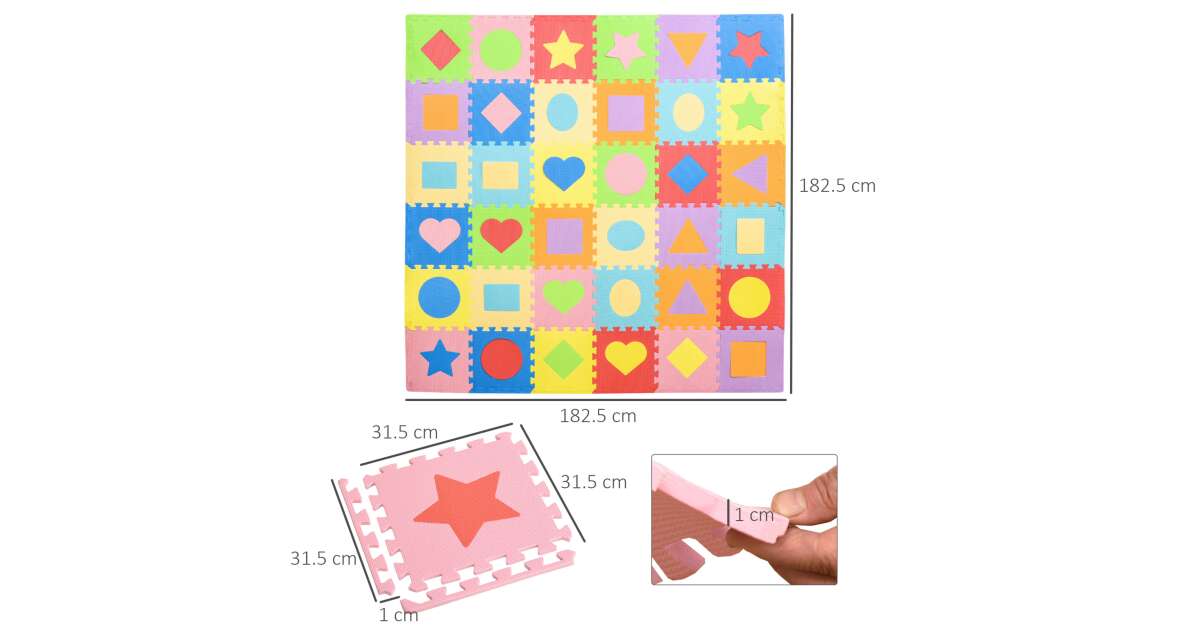 gyerek puzzle szőnyeg, Színes formák, Csúszásgátló, EVA, 182,5x182 ...