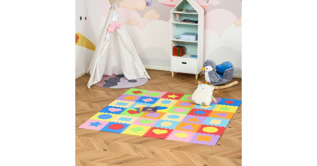 gyerek puzzle szőnyeg, Színes formák, Csúszásgátló, EVA, 182,5x182 ...