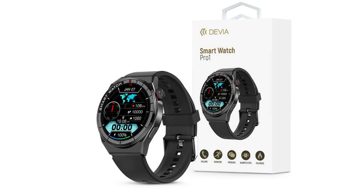 Devia Pro1 Smart Watch okosóra AMOLED kijelzővel - fekete | Pepita.hu