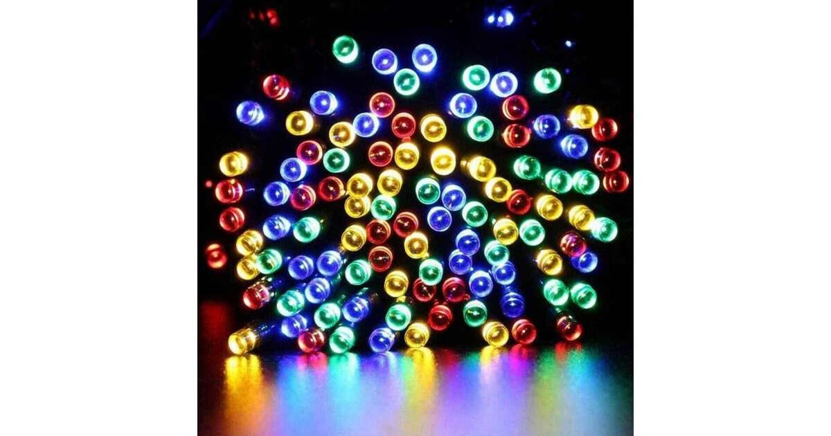 Napelemes 50 LED-es színes dekorációs fényfüzér, kerti égősor | Pepita.hu