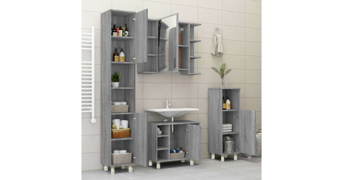 Szürke sonoma színű szerelt fa fürdőszobaszekrény 30x30x95 cm (815607 ...