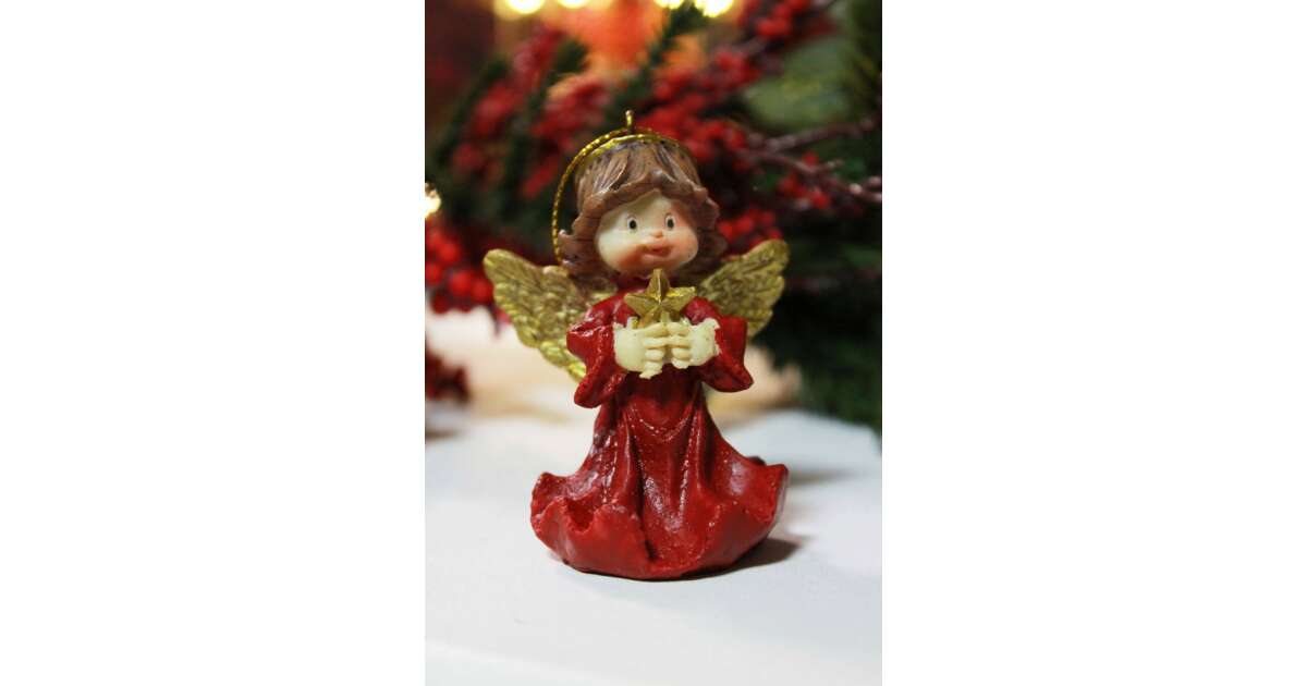 Piros felfüggeszthető angyal karácsonyfadísz 7cm | Pepita.hu