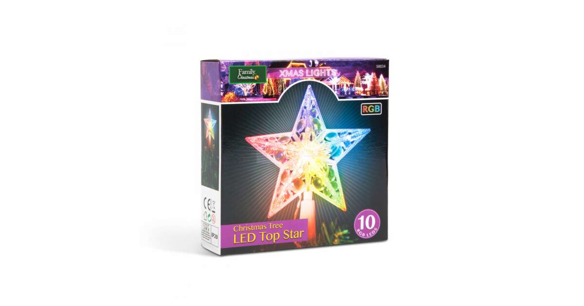 Karácsonyi LED-es csillag csúcsdísz - 10 LED - 15 cm - RGB - 2 x AA | Pepita.hu