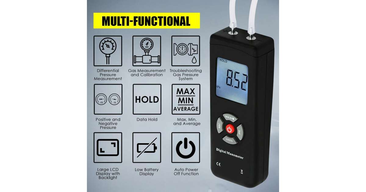 Manometru digital profesional tip U, manometru portabil pentru vid aer ...