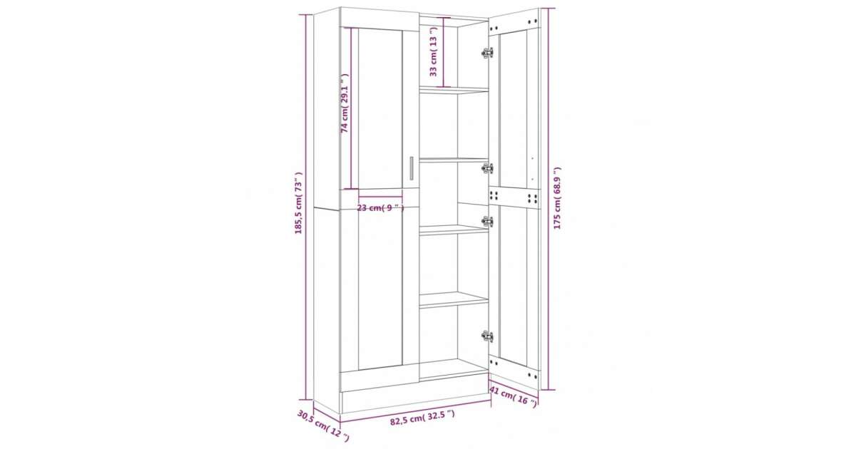 Szürke sonoma szerelt fa vitrinszekrény 82,5x30,5x185,5 cm (815622 ...