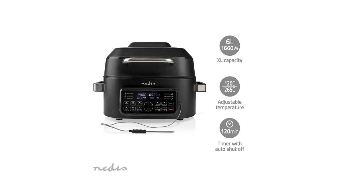 Nedis digital XL 6 LITERES Forró Levegő Sütő 6L AIR fryer 1660W dőzítő ...