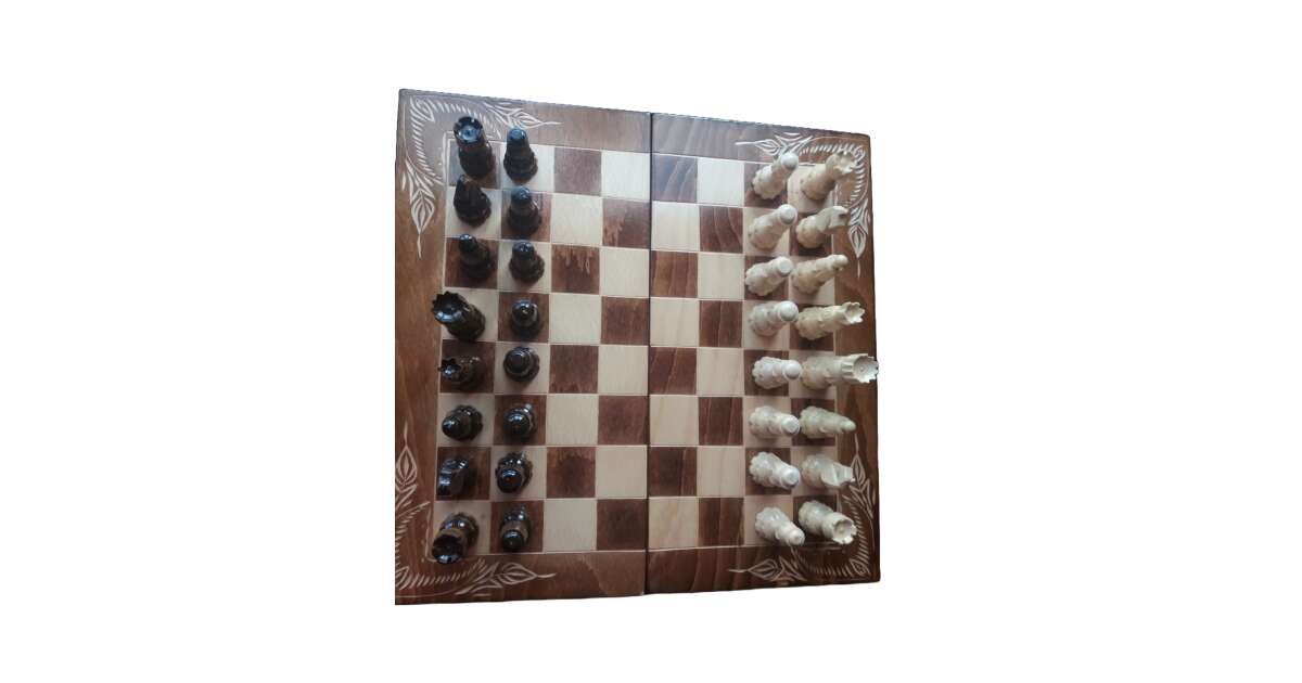 Különleges arc faragású sakk figura készlet, 44x44 cm bükkfa sakk tábla ...