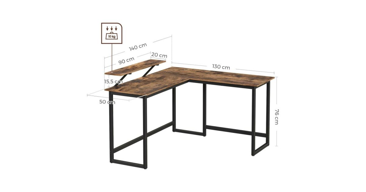 Sarok Íróasztal - L-alakú Számítógép Asztal - 140x130 cm - Rusztikus ...