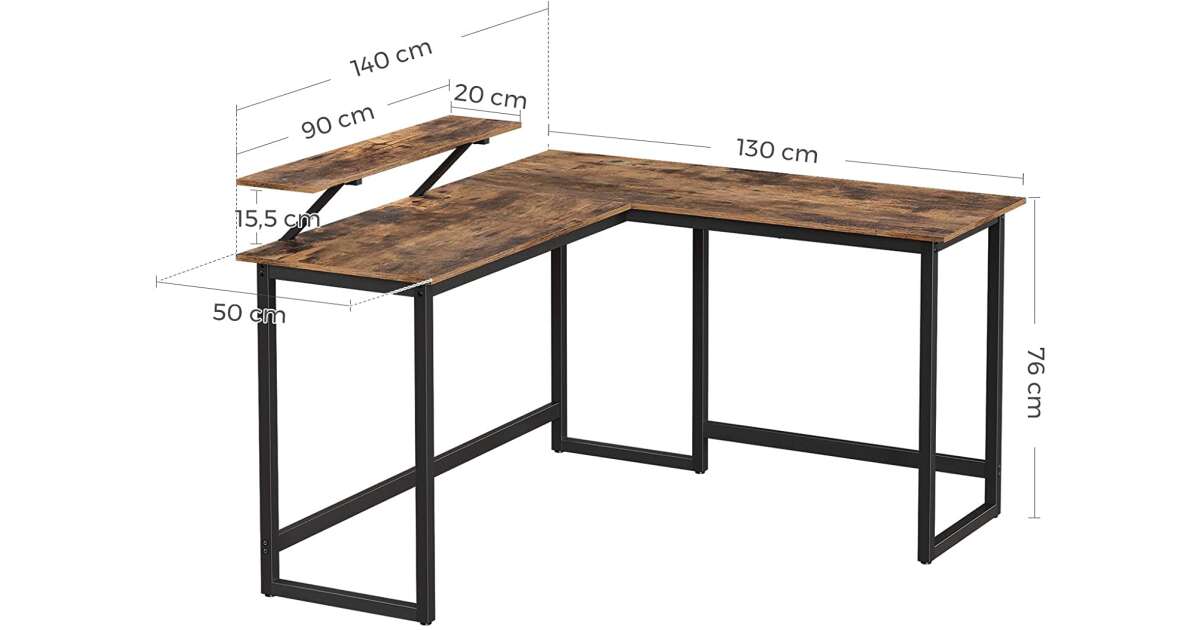 Sarok íróasztal, L-alakú számítógép asztal, rusztikus barna | Pepita.hu