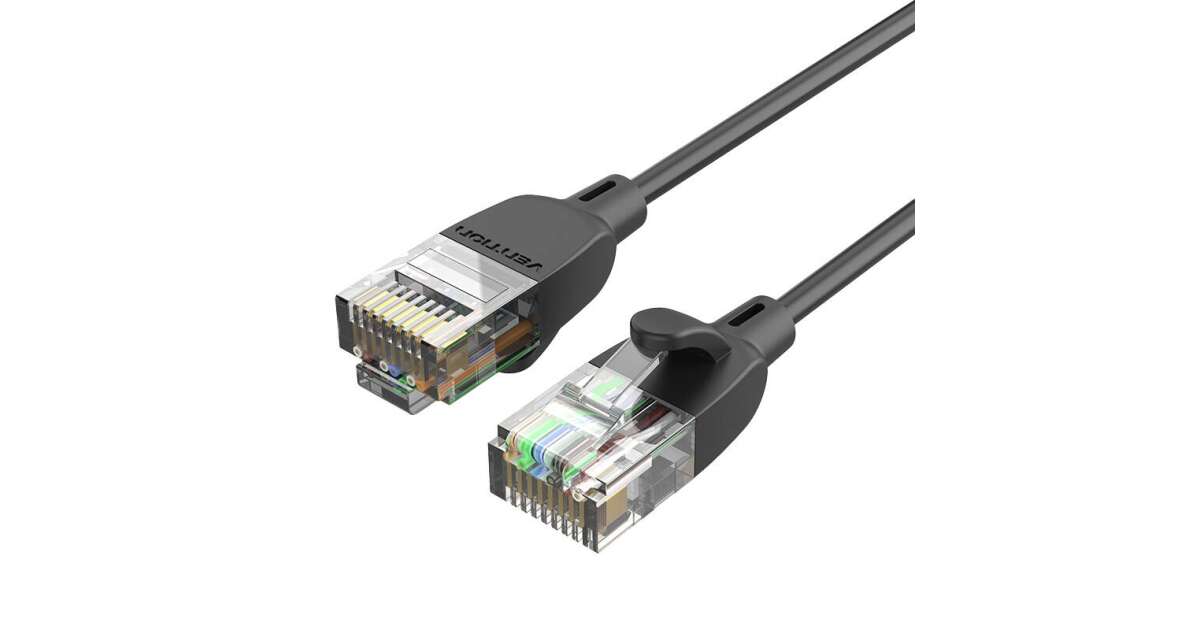 UTP 6A kategóriás hálózati kábel Vention IBIBH 2m Fekete Slim típus ...