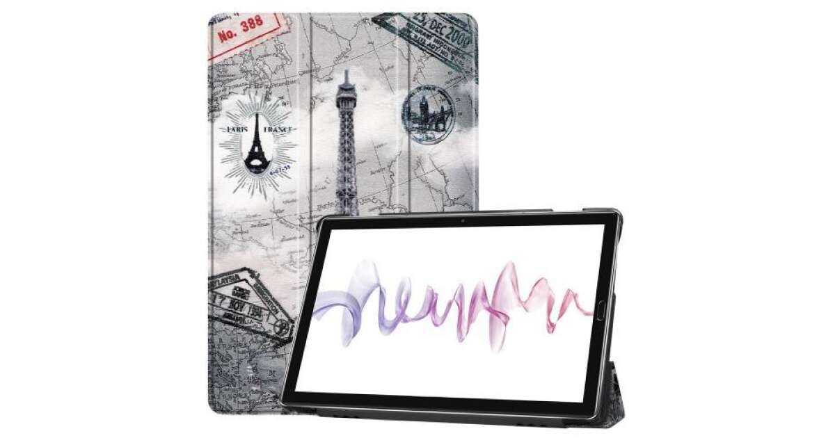 HUAWEI MediaPad M6 10.8, Tablet tok, Trifold flip, Eiffel torony mintás ...