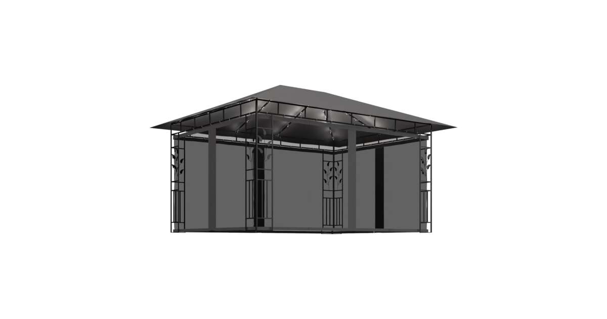vidaXL antracit pavilon szúnyoghálóval/LED fényfüzérrel 4 x 3 x 2,73 m ...