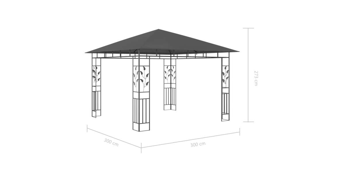 vidaXL antracit pavilon szúnyoghálóval/LED fényfüzérrel 3 x 3 x 2,73 m ...