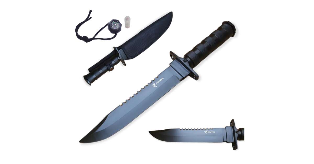 Taktikai túlélő kés Rambo Finka Foxter, 35 cm, tok, fekete | Pepita.hu