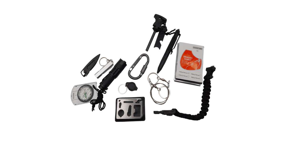 IdeallStore® Survival Kit, On Point, 13 Multifunctional Items, Black ...
