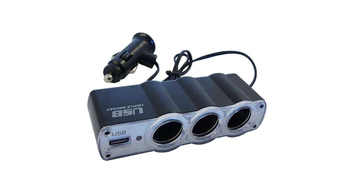 Szivargyújtó elosztó, 3 bemenet + USB | Pepita.hu