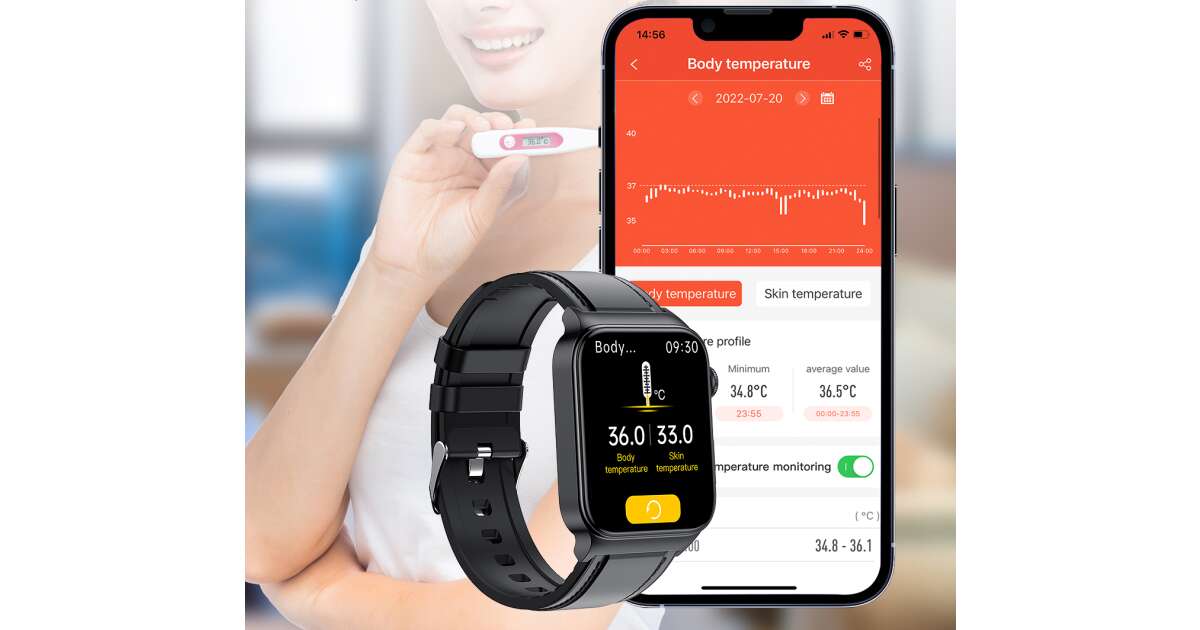 FitMate™ EKG E500 Okosóra - Fekete Quick Release Szilikon szíjjal | Pepita.hu