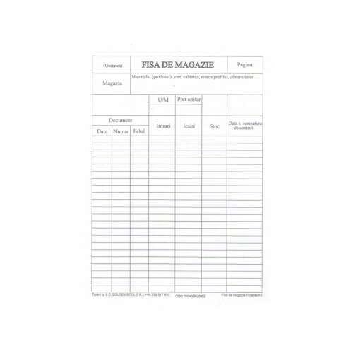 Fisa de magazie A5, carton velin, 100/bloc | Pepita.com