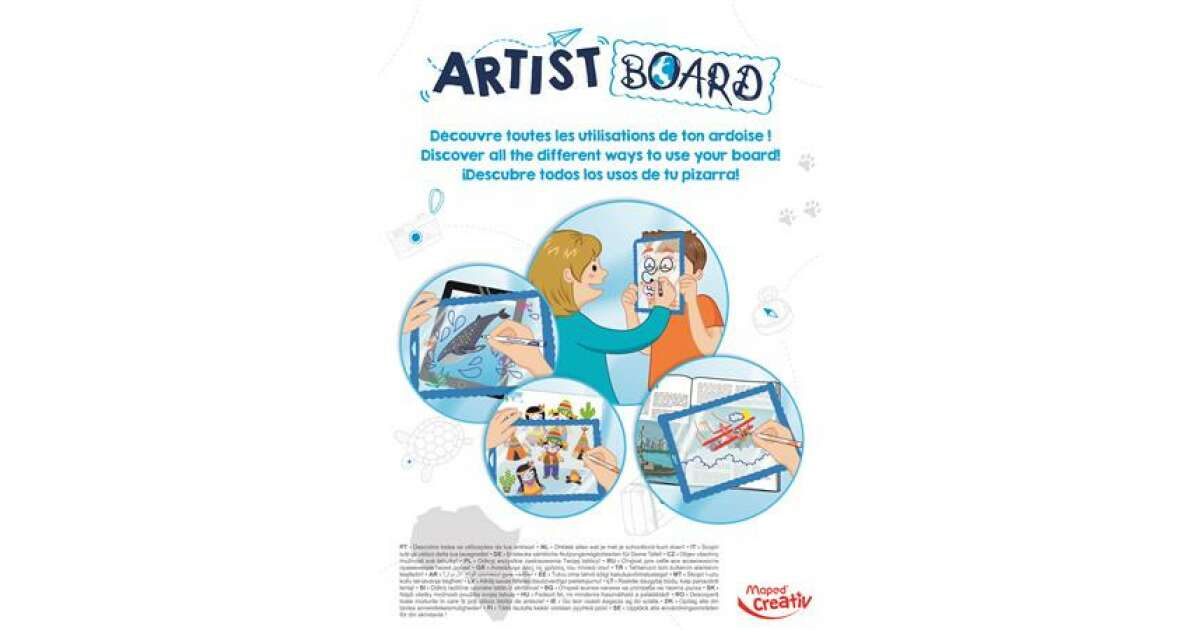 Kreatív készségfejlesztő tábla, átlátszó, törölhető, MAPED CREATIV, "Artist Board", kalandos ...