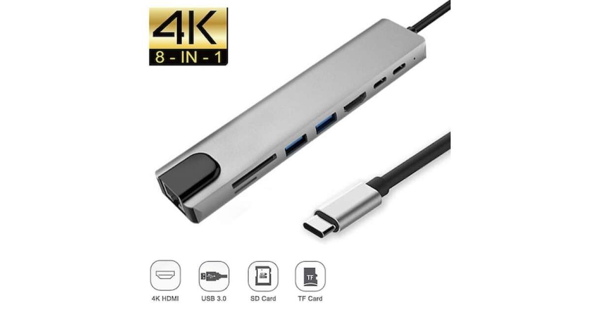 Hub Adaptor Multiport 8 in 1 USB-C 3.1 ROHS® la HDMI 4K / LAN RJ45 ...