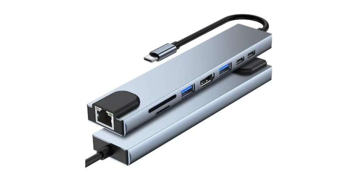 Hub Adaptor Multiport 8 in 1 USB-C 3.1 ROHS® la HDMI 4K / LAN RJ45 ...