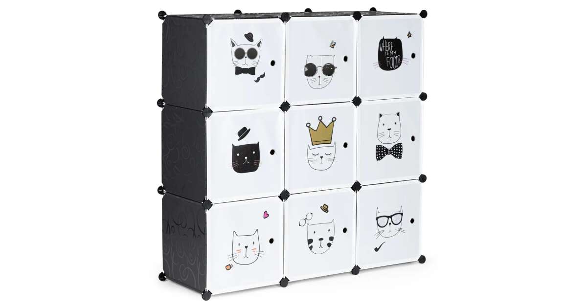 ModernHOME Játéktároló Szekrény - Cica 110x110x37cm #fekete-fehér | Pepita.hu