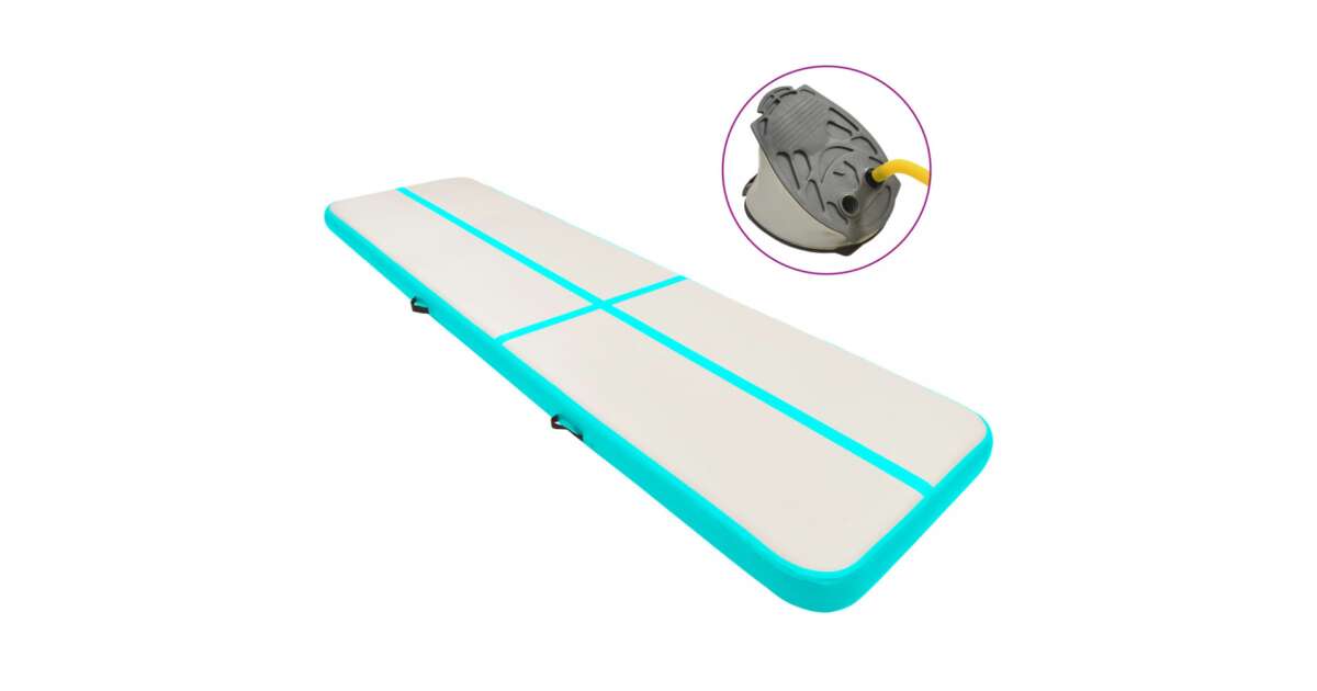 Zöld PVC felfújható tornamatrac pumpával 800 x 100 x 20 cm | Pepita.hu