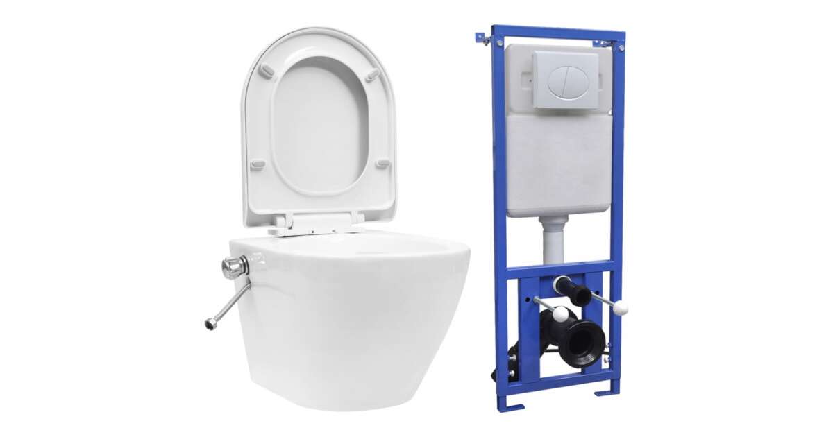 Fehér kerámia falra szerelhető perem nélküli WC tartály | Pepita.hu
