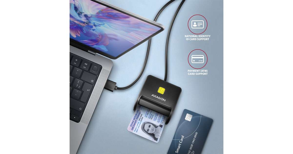 AXAGON CRE-SM3N Smart Card Flatreader Black CRE-SM3N | Pepita.hu