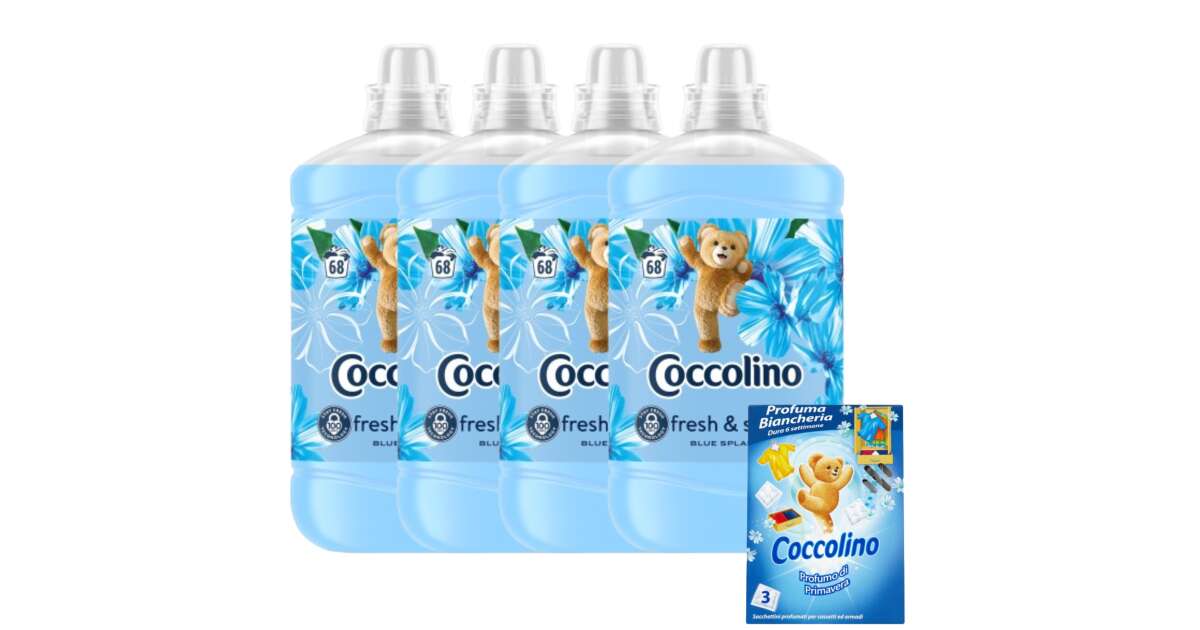 Coccolino Blue Splash Öblítő koncentrátum 272 mosás 4x1700ml + Ajándék ...