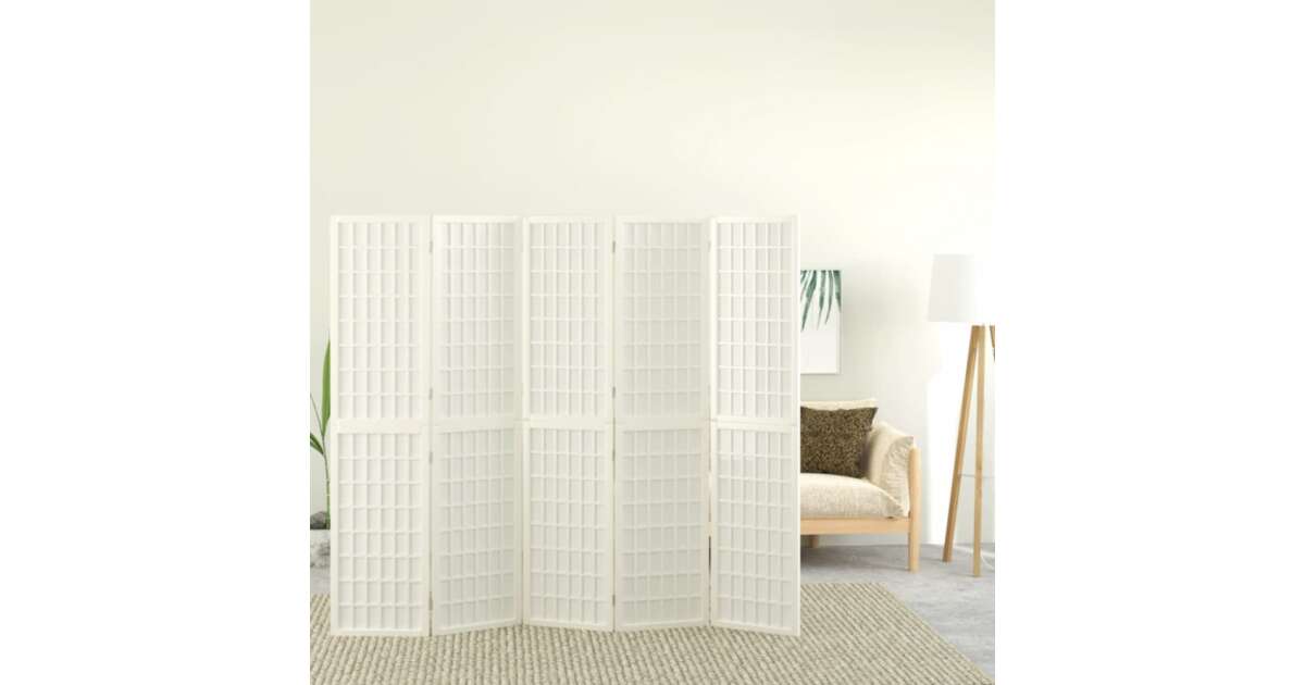 5 paneles fehér japán stílusú összecsukható paraván 200x170 cm | Pepita.hu