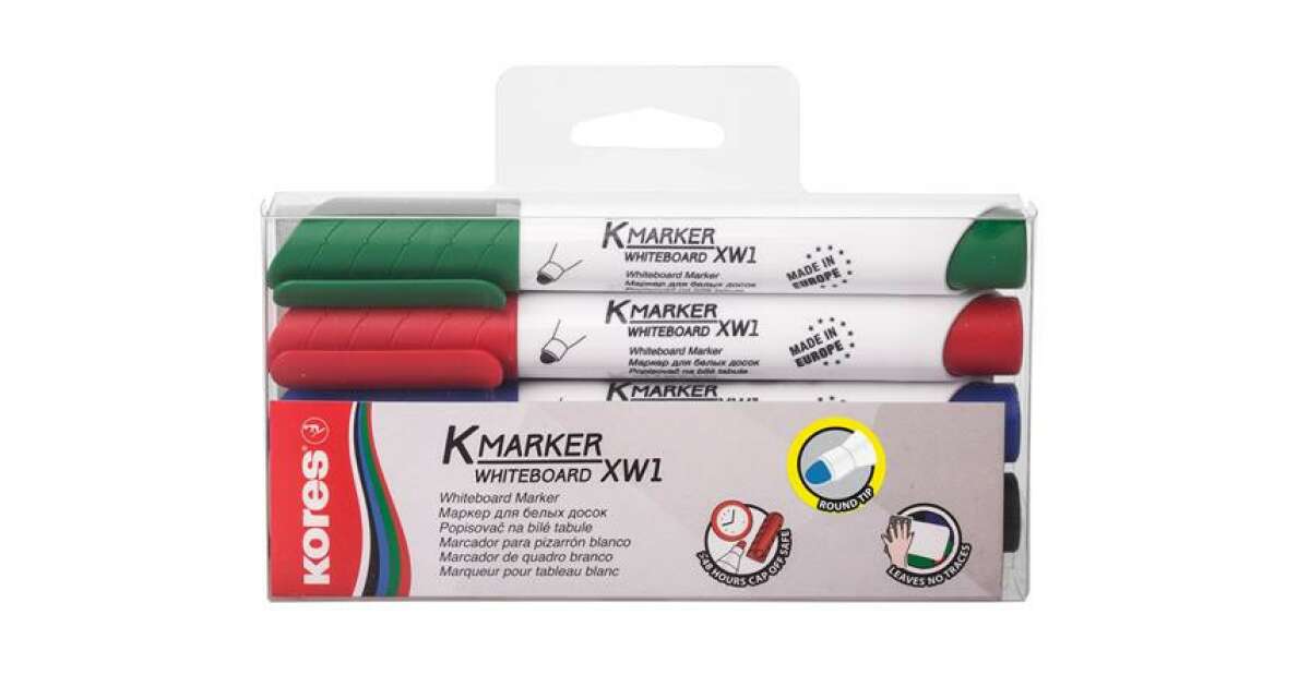 Tábla- és flipchart marker készlet, 1-3 mm, kúpos, KORES "K-Marker", 4 ...