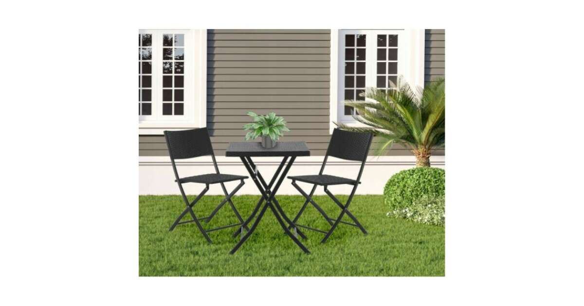 Set Mobilier Pliabil de Gradina GardenLine - Masa + 2 Scaune - Antracit ...