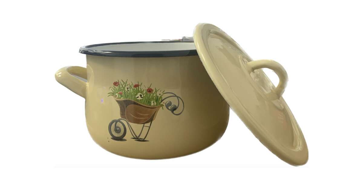 Zománcozott ferde falú fazék fedővel 24 cm | Pepita.hu