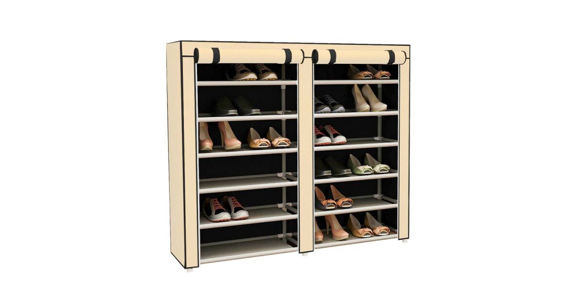 Beige Mobile Shoe Storage Cabinet | Pepita.com