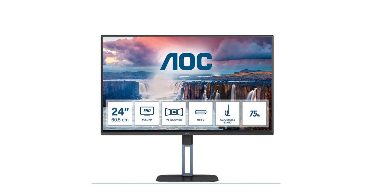 AOC 24V5C/BK Monitor 24inch 1920x1080 IPS 75Hz 1ms Fekete | Pepita.hu