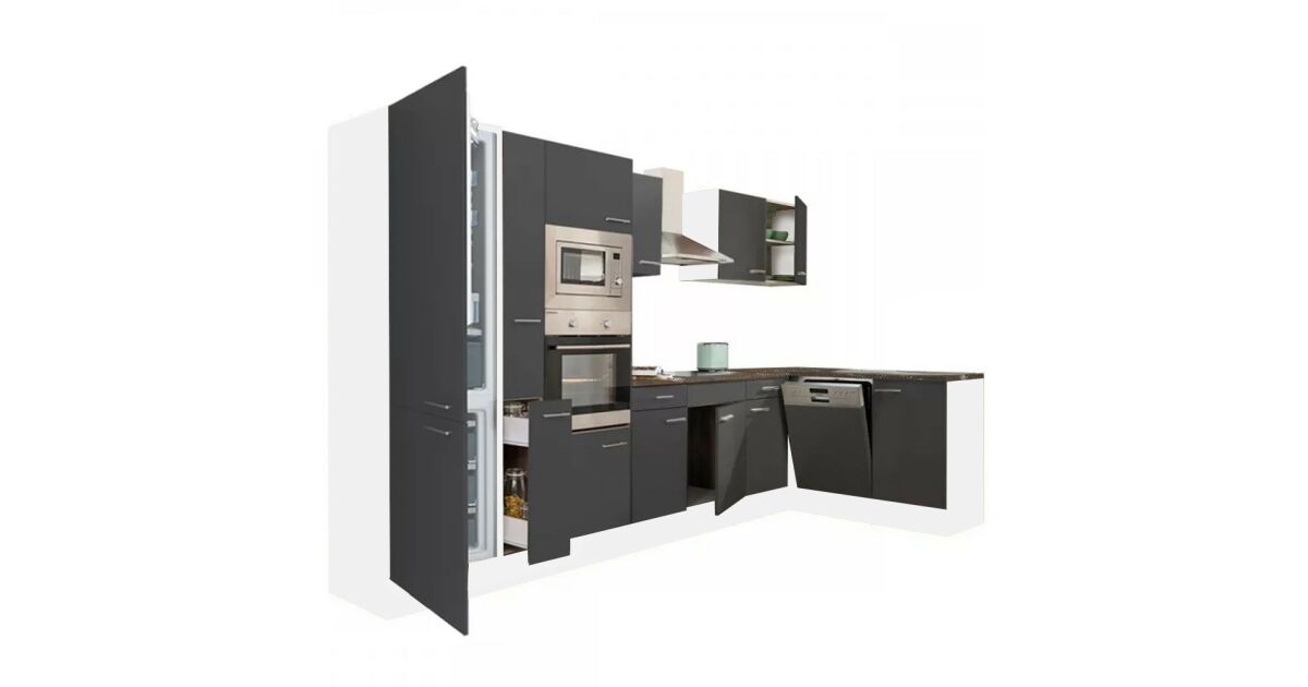 Dulap de bucătărie de colț Yorki 370, corp alb, față antracit satinat ...