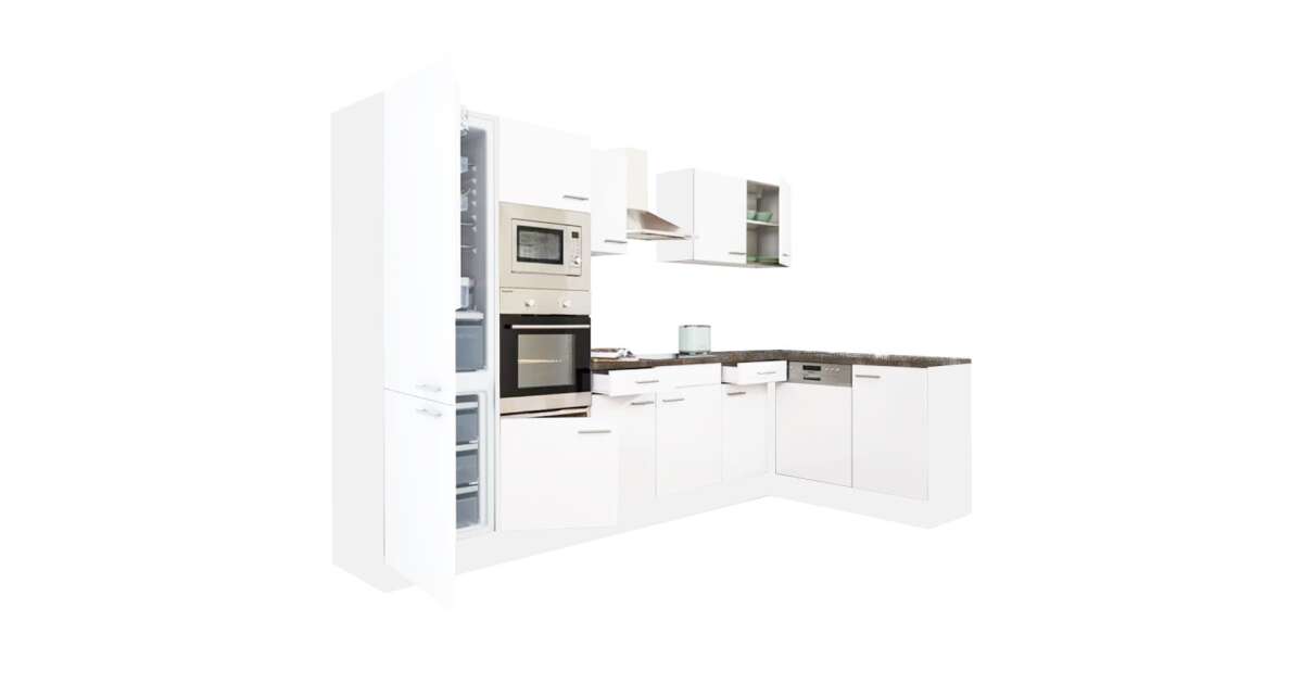 Yorki 340 sarok konyhablokk fehér korpusz,selyemfényű fehér fronttal ...